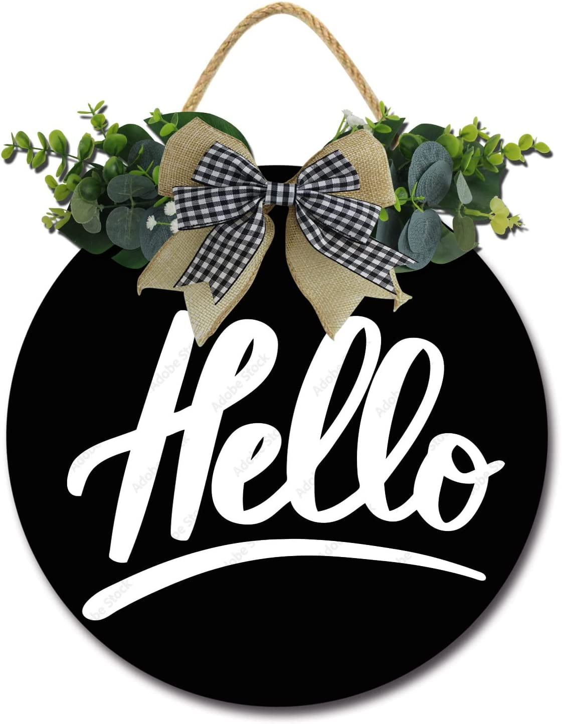 Eveokoki 12" Hello Wreath Hanging Welcome Sign Front Door Signs Wooden ...