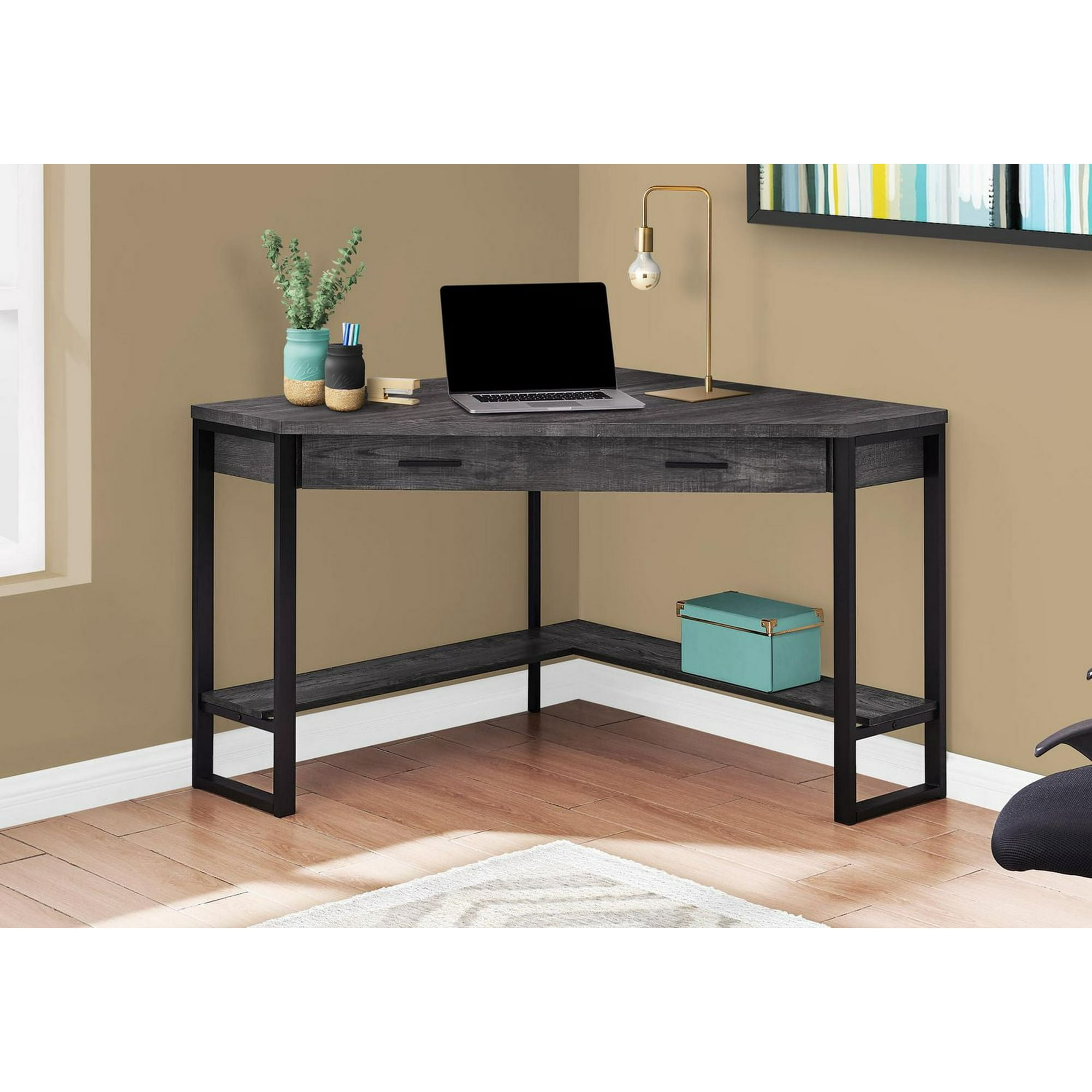 Monarch Specialties Computer Desk  Home Office  Corner  Storage Drawers  42L  Work  Laptop  Metal  Laminate  Black  Contemporary  Modern 42L
