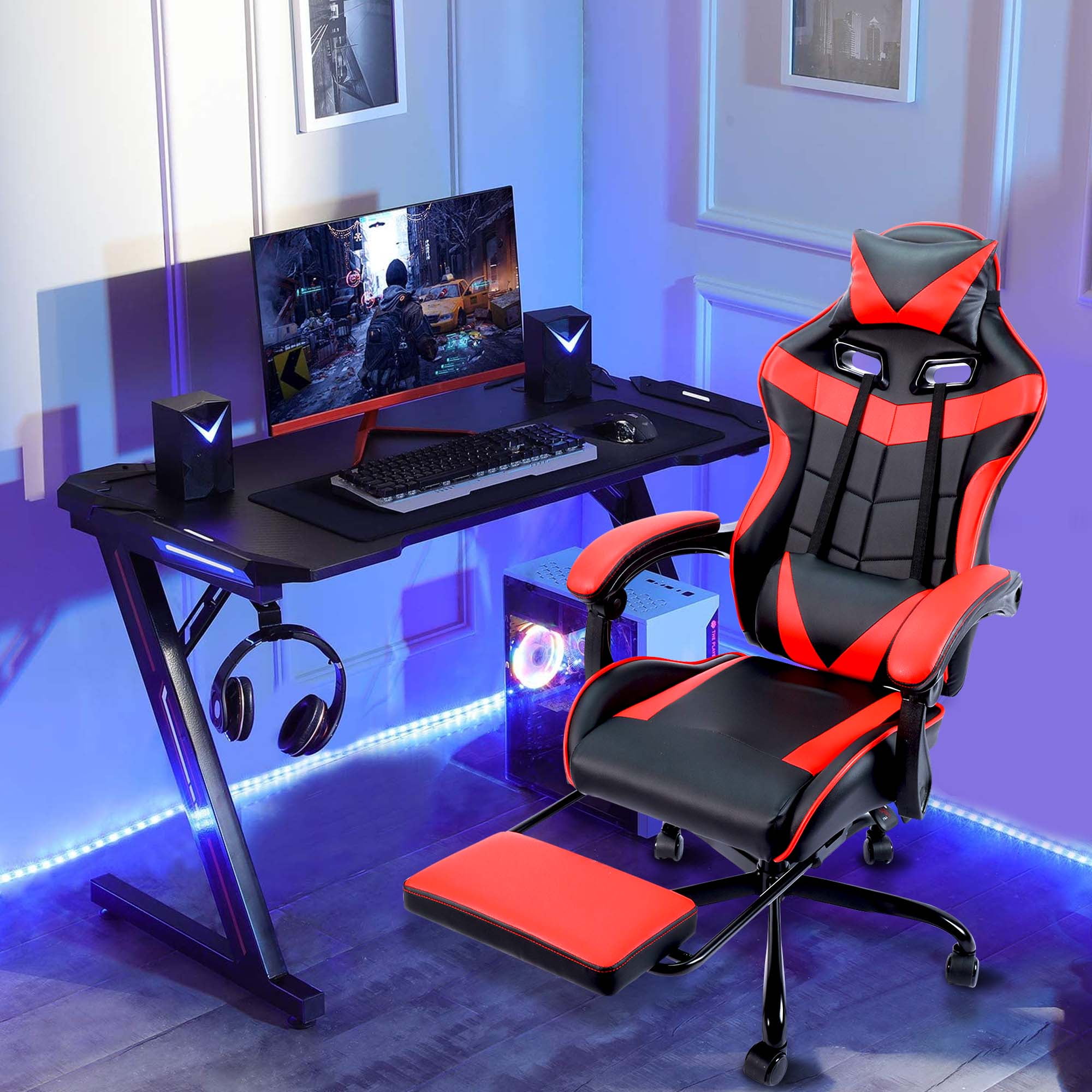 Gaming Chair, Seenda Video Game Chair with Footrest and Lumbar Support ...