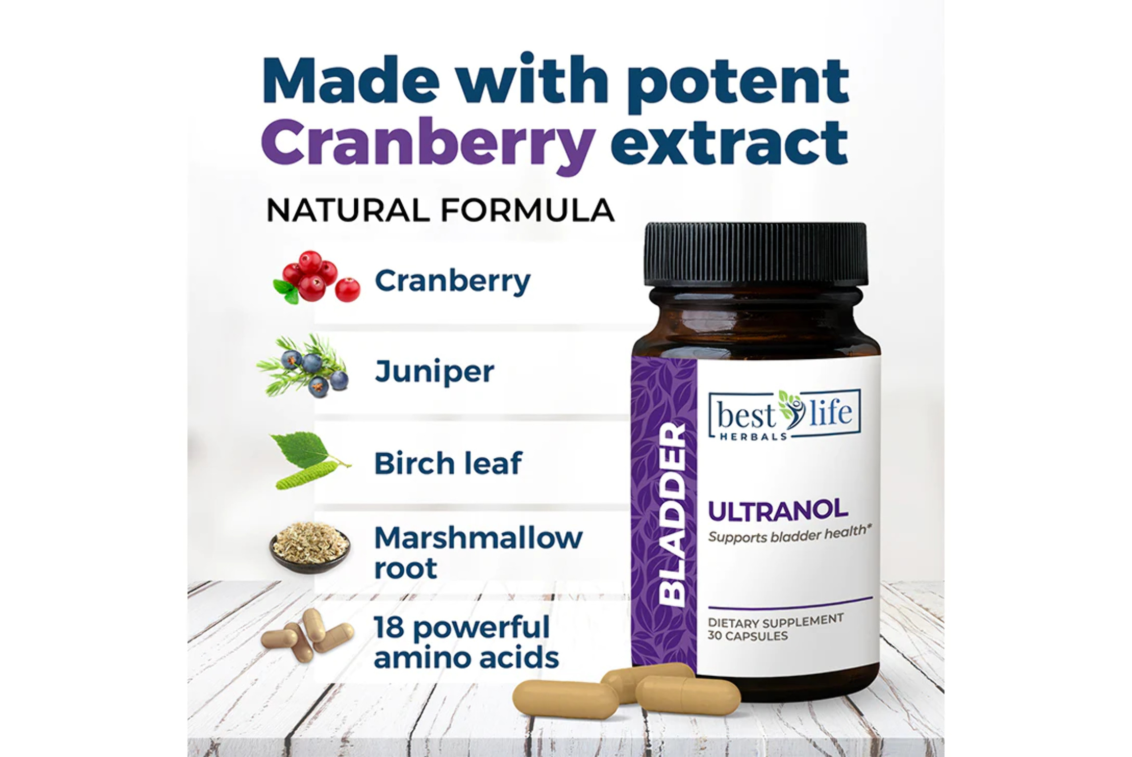 Ultranol Total Bladder Support - Cranberry Supplement for Urinary Health & Control - 30 Capsules ...