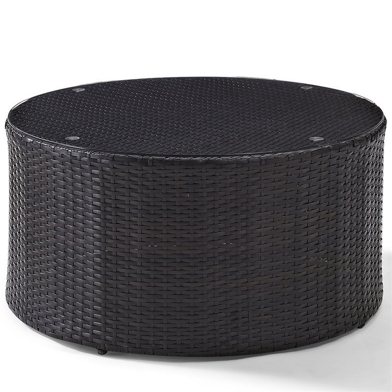 Crosley Catalina Outdoor Brown Wicker Glass Top Round Coffee Table