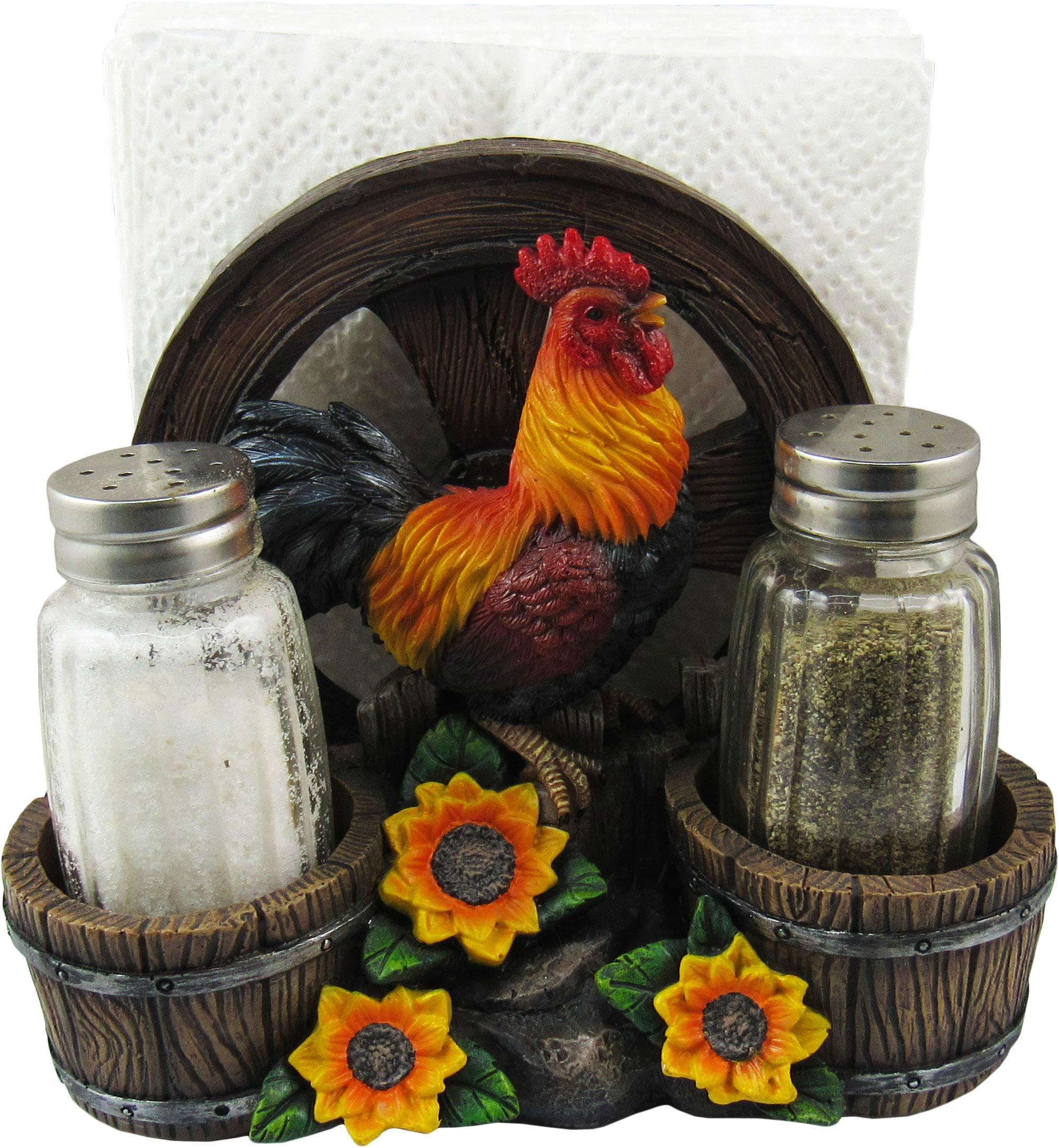 DWK 6" Country Diner Rooster with Wagon Wheel Farm Barrel and ...