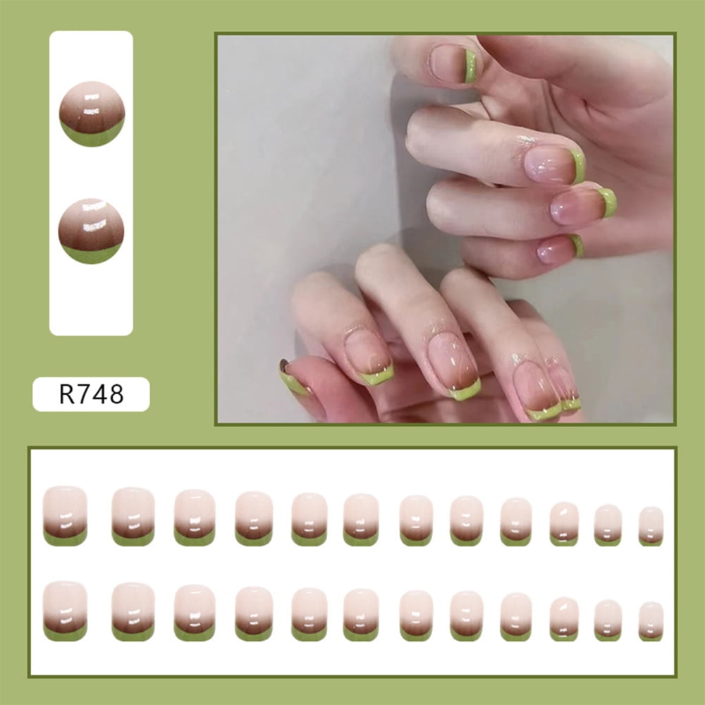 Grey-Green Color Gradient Fake Nails with Smooth and Non-Grainy Texture ...