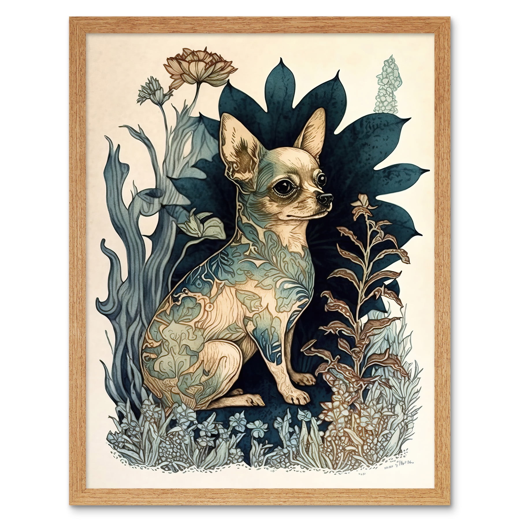 Chihuahua Dog With Floral Pattern Fur Coat Modern Portrait in Flower ...