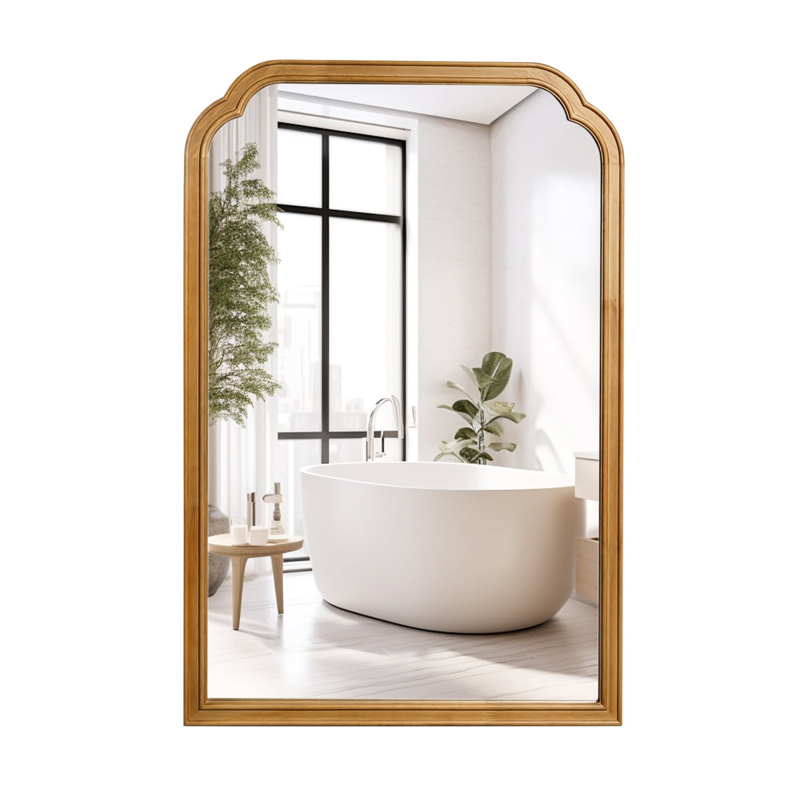 Magnifique Wall Mirror Rounded Corner Arch Rectangle Mirror with Wood ...