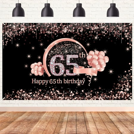 Happy 65th Birthday Banner Decorations for Women, Rose Gold 65 Year Old ...