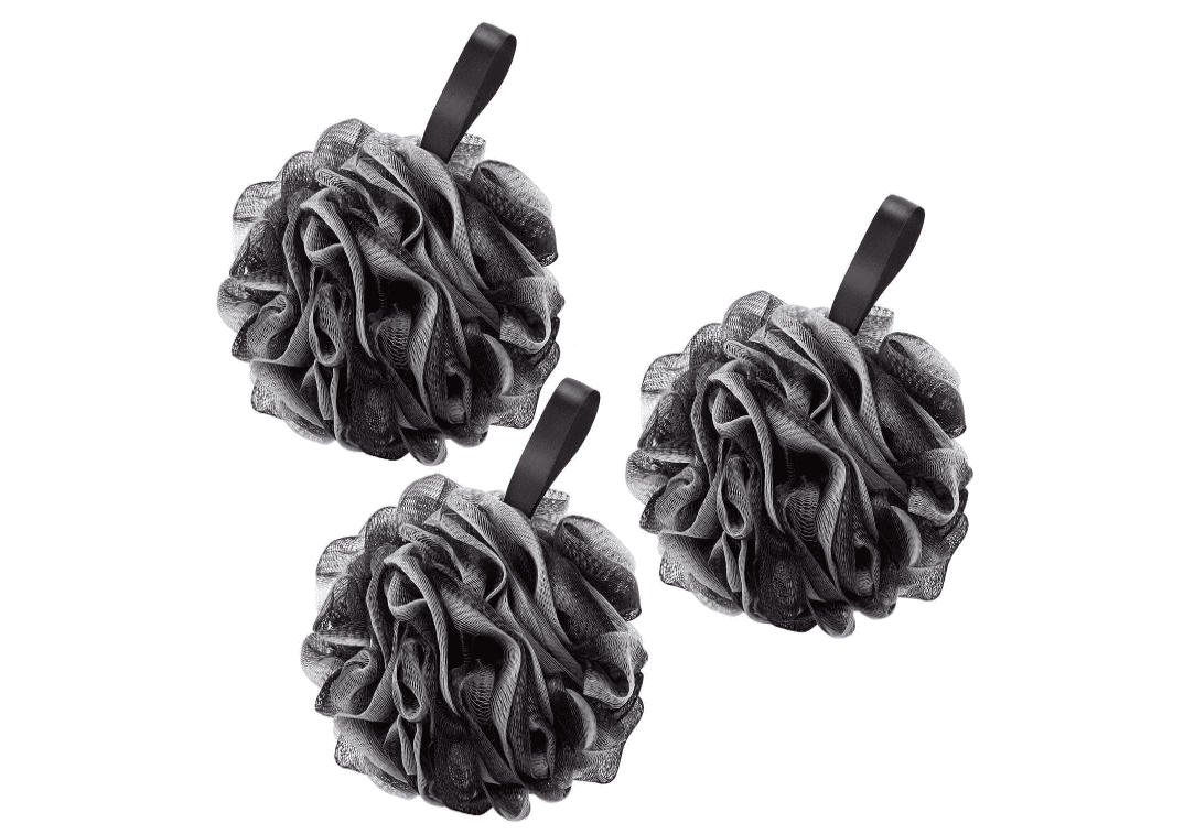Shower Puff 3 Pack Black Bath Sponge Shower Loofahs Pouf Ball Nature ...