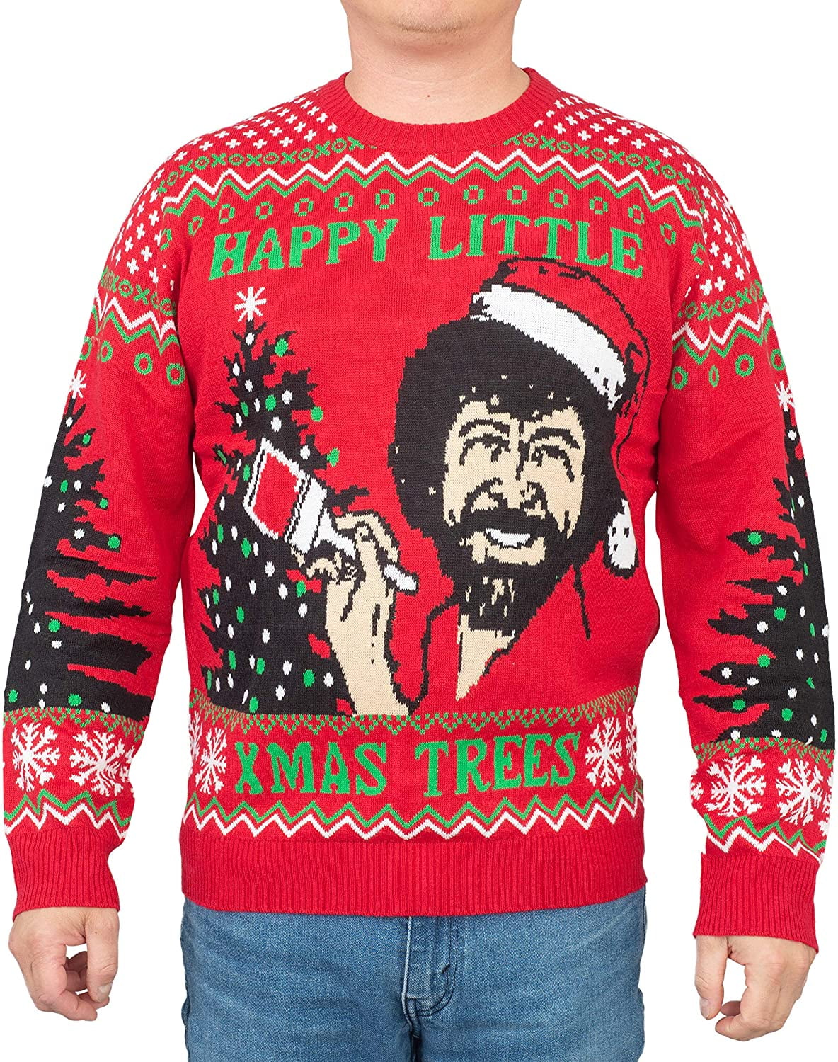 Bob Ross Happy Little Xmas Trees Ugly Christmas Sweater - Walmart.com