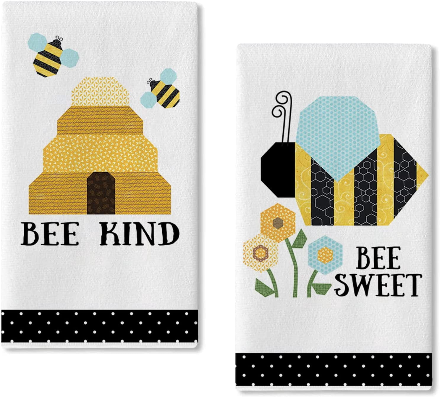 SPXUBZ Kitchen Towels, Black and White Polka Dot Yellow Bee Hive ...