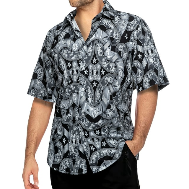 Barry.Wang Men Shirts Short Sleeve Cotton Hawaiian Beach Shirts Summer ...