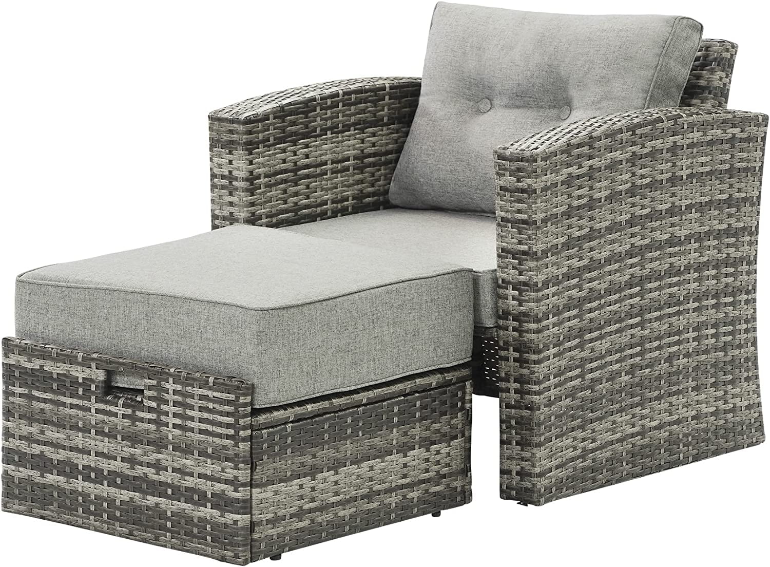 ZXNYH 2-Piece Patio Ottoman Furniture Set, All-Weather PE Wicker ...