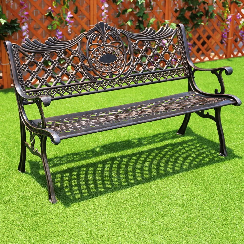 Island Gale® Outdoor 3-Person Cast Aluminum Bench, Antique Copper Patio ...