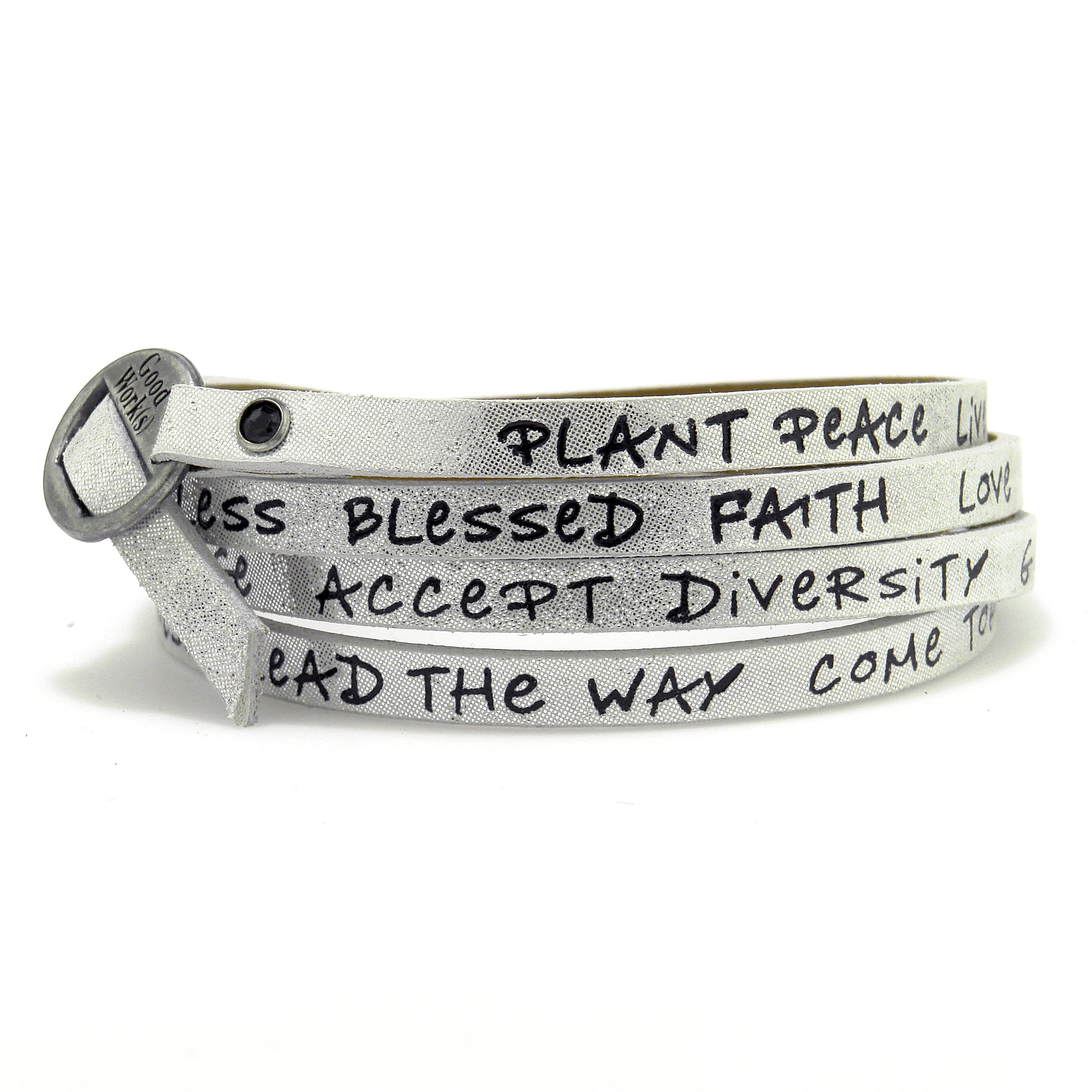 Good Works Classic Leather Wrap Around Bracelet Stardust Silver ...