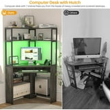 Homieasy Corner Gaming Desk with Keyboard Tray, LED Light, Hutch & USB ...