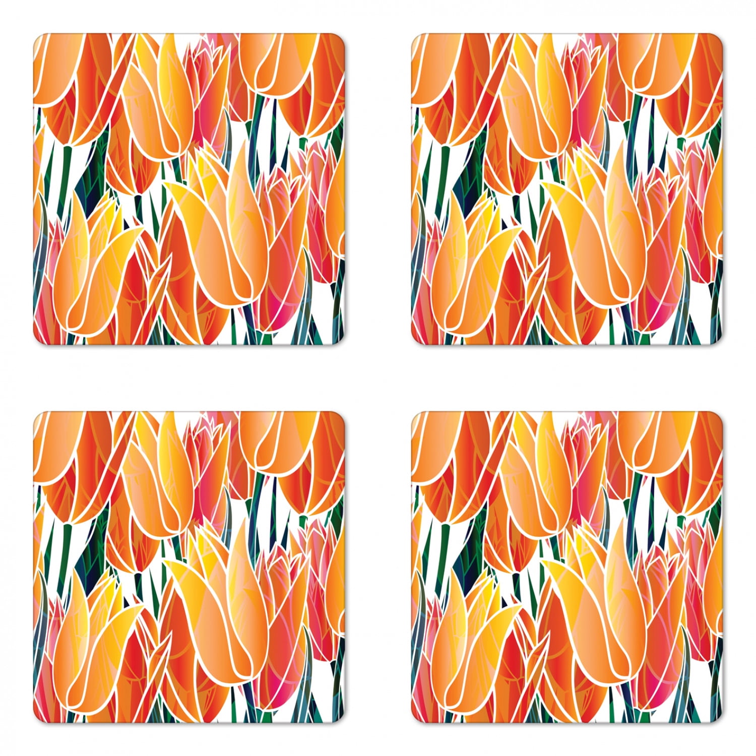 Tulip Coaster Set of 4, Exquisite Flourishing Garden Vivid Colored ...