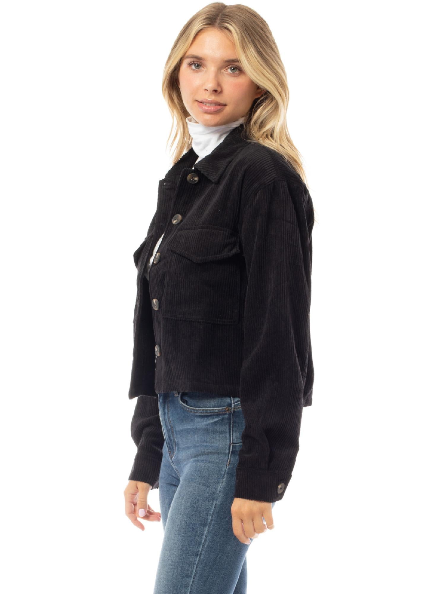 MixMatchy Women's Semi Cropped Corduroy Button Up Shacket - Walmart.com