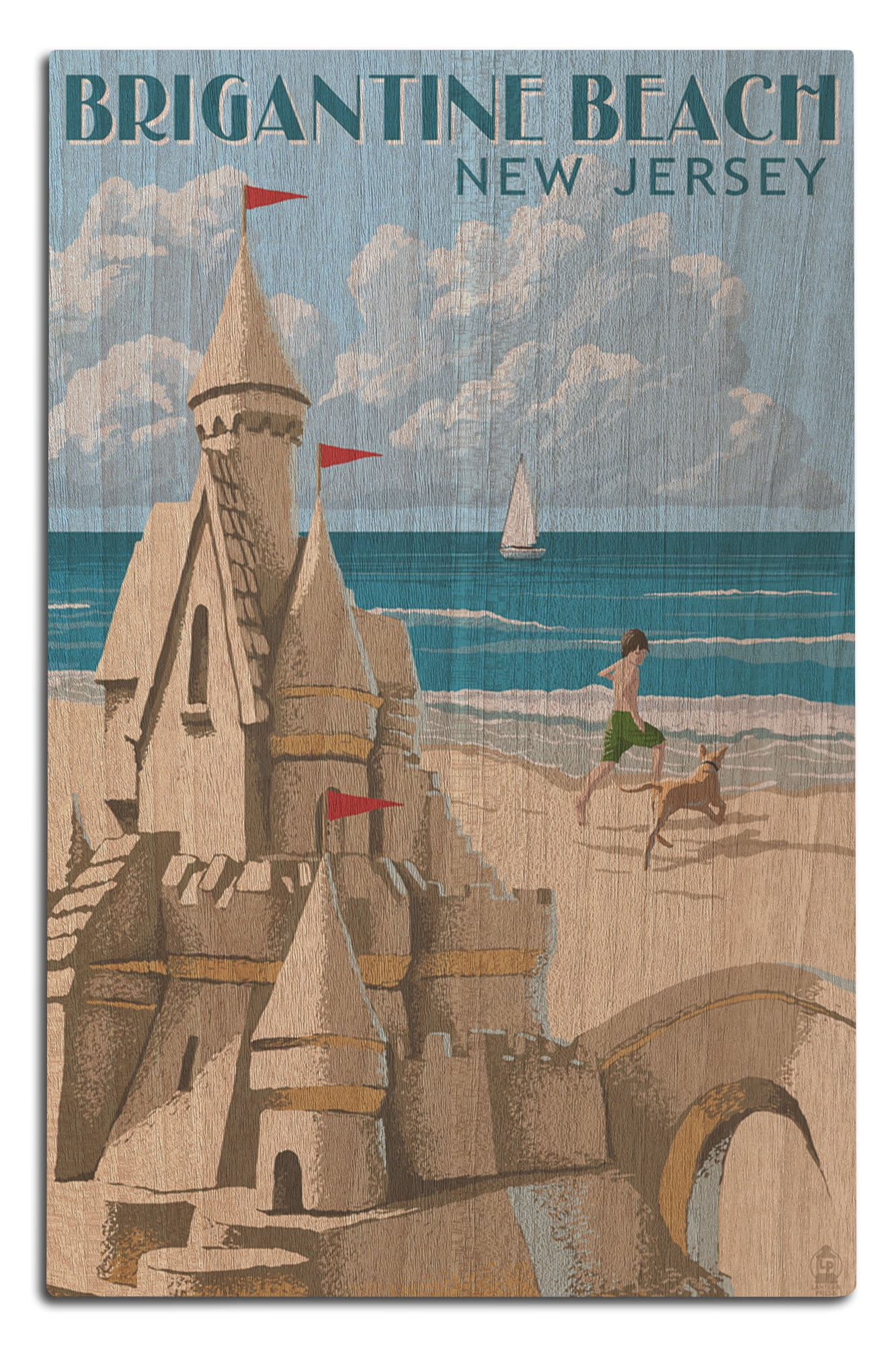 Brigantine Beach, New Jersey, Sandcastle Birch Wood Wall Sign (12x18 ...