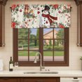 Christmas Snowman 2 Panels Kitchen Valance, Xmas Poinsettia Birds Balls ...