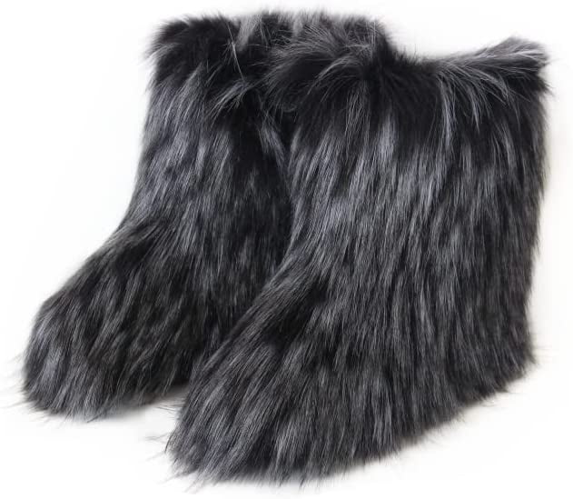Women Faux Fur Boot Furry Fluffy Snow Boot Short Boots Warm Comfortable ...