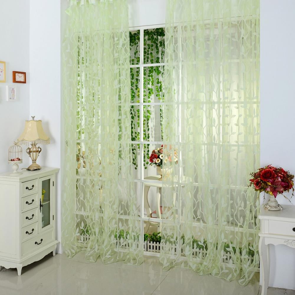 2 Panels Embroidered Leaf Pattern Sheer Curtains Floral Voile Window ...