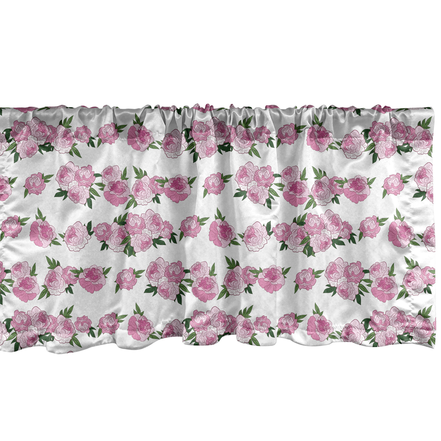 Floral Window Valance Pack of 2, Continuous Tender Pink Peonies Leaves ...