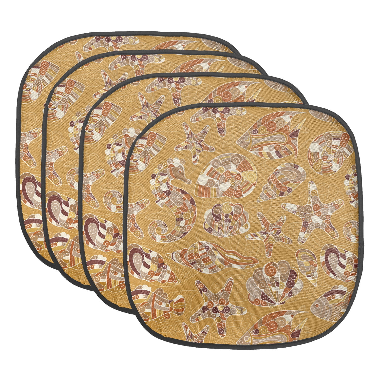 Ocean Chair Seating Cushion Set of 4, Pattern of Fish Shells Starfish ...
