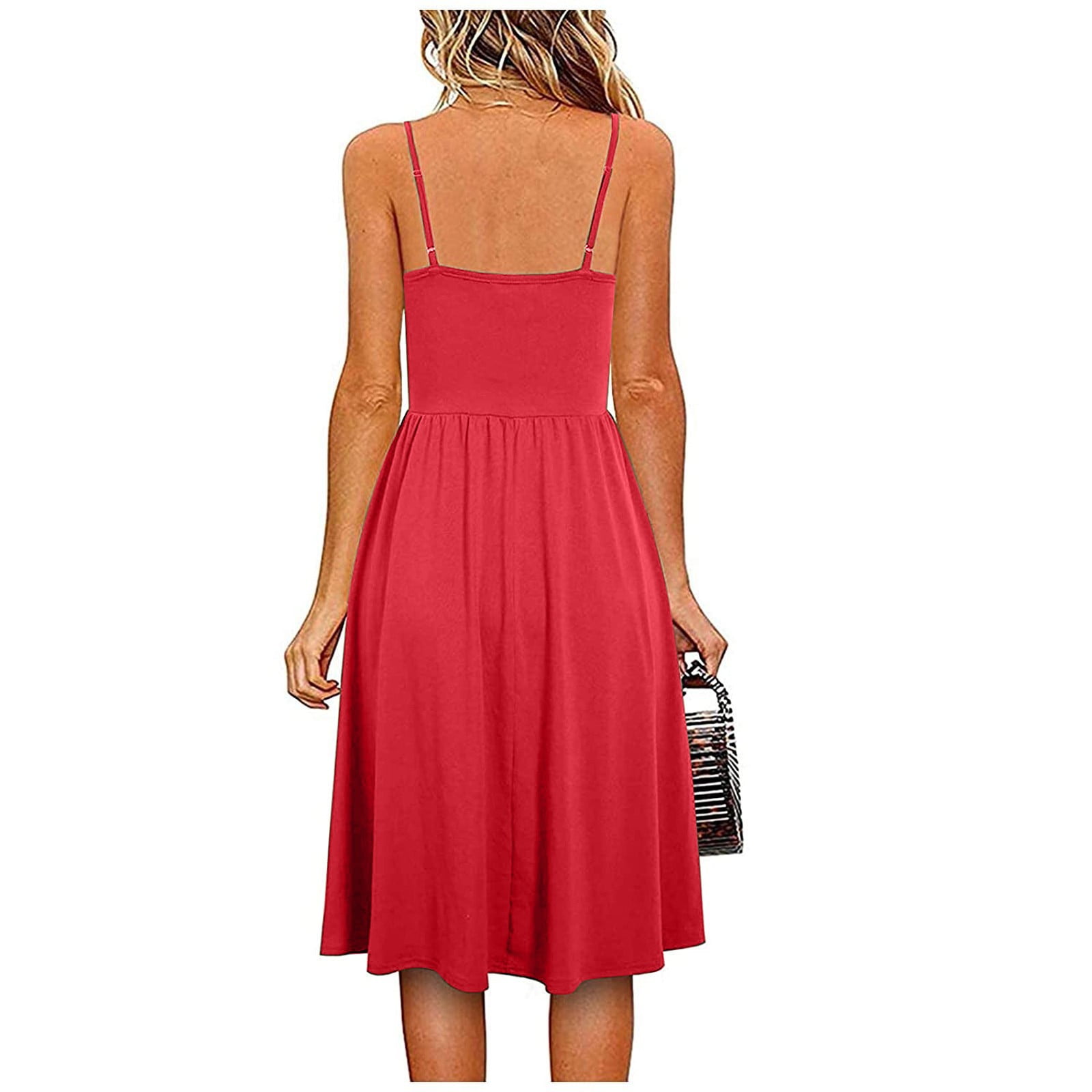 Wenini Dresses For Women 2023 V Neck Sleeveless Midi Solid Summer
