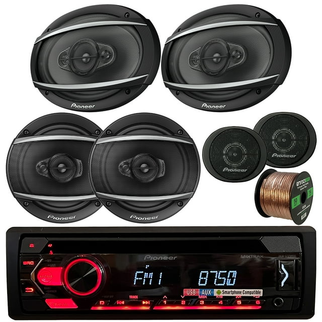 Pioneer DEH-S1250UB Single DIN AM/FM Radio USB AUX CD Player Car Receiver, 2x .75" 200W High ...