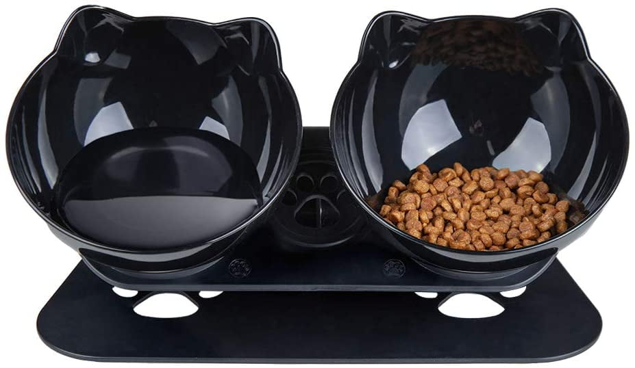 Bravo Cat Food Bowls - Elevated Cat Bowls Tilted 15° Plastic Cat Dishes ...
