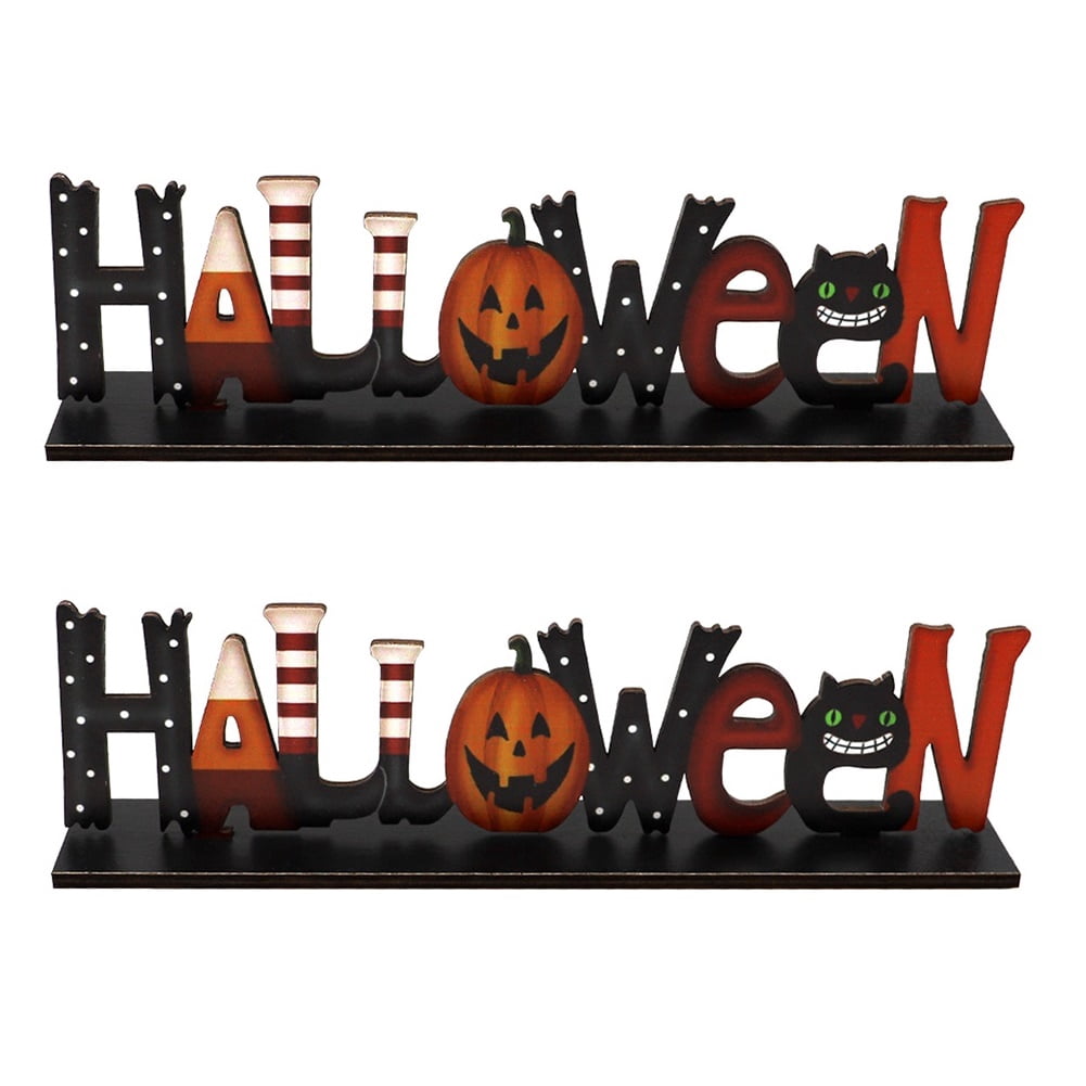 2 Pack Halloween Decorations, Halloween Table Centerpiece Wooden Sign ...