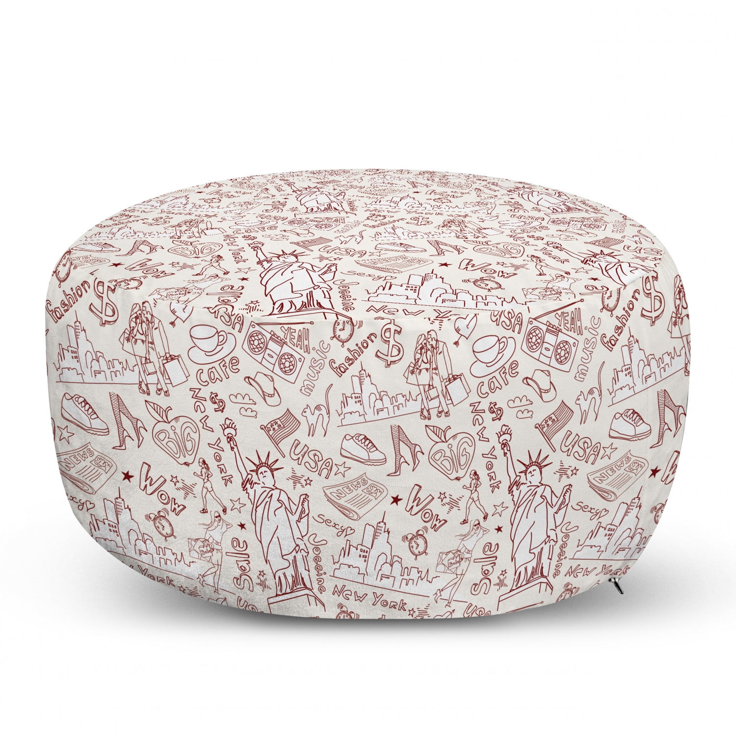 NYC Pouf Cover with Zipper, New York City Theme Doodle Famous and ...