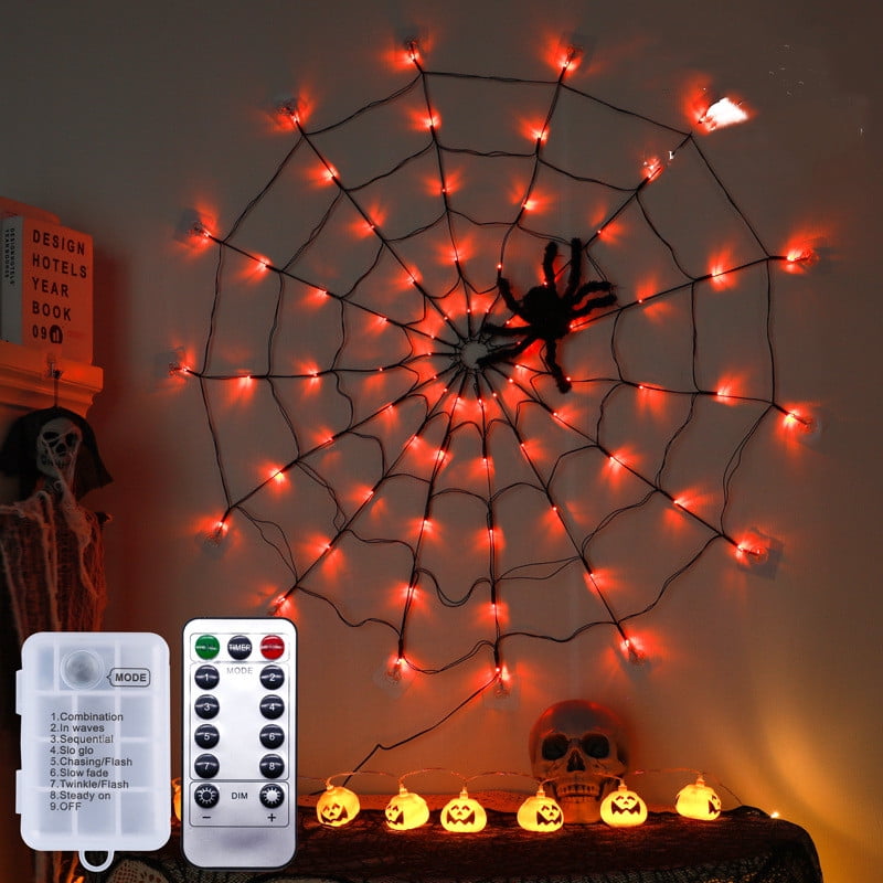 Halloween Spider Web Lights 70LED Orange Lights with Black Spider ...