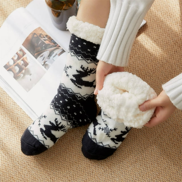 Bellzely Clearance Women Winter Thick Slipper Socks With Grippers Non