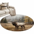 Bull Elk Small Round Rug 3Ft Foggy Gray Wild Animal Pine Forest ...