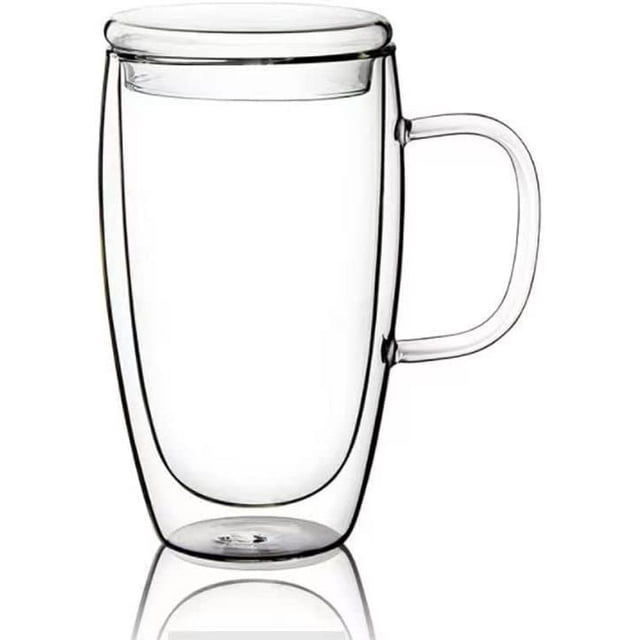 15 Oz Double Walled Coffee Cups Glass Coffee Mugs Clear Coffee Mug with ...