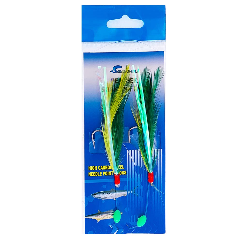 Sanhu Rock Cod Feather Rigs 5/0 Green/Yellow 10 Packs - Walmart.com