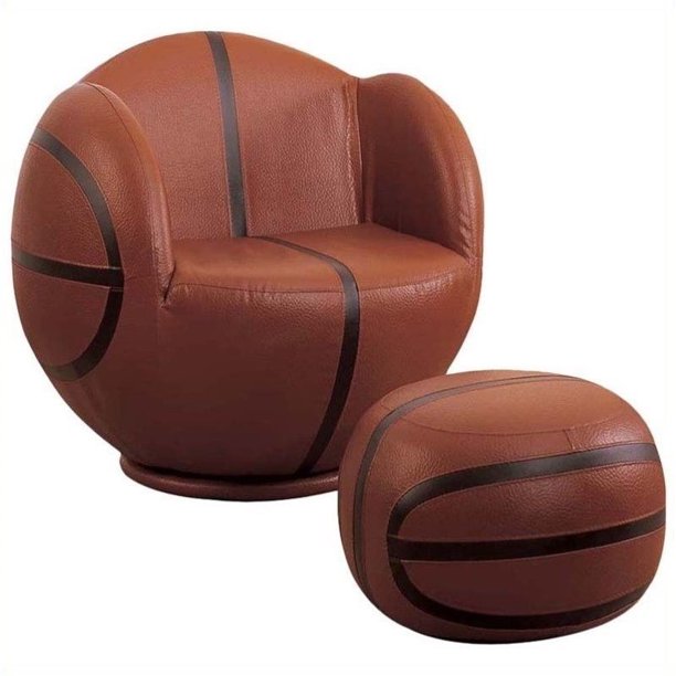 Bowery Hill Basketball Swivel Kids Chair and Ottoman in Brown - Walmart ...
