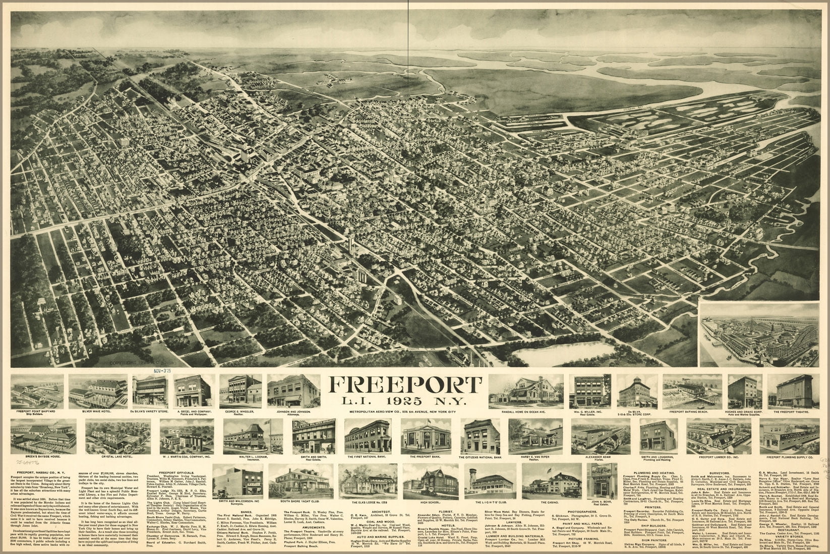 24"x36" Gallery Poster, map Freeport long island new york 1925 ...