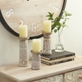 DecMode 3 Light Brown Mango Wood Handmade Floral Carved Pillar Candle ...