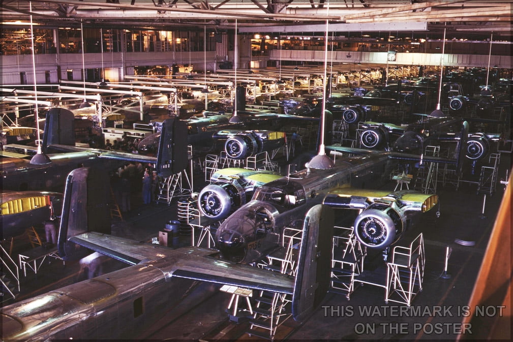 24"x36" Gallery Poster, B-25 Mitchell bomber final assembly line at ...