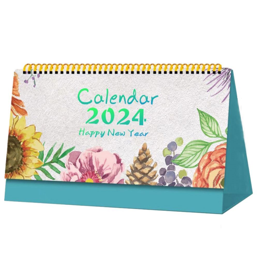 CSCHome Desk Calendar 2023-2024 Flower Cover Spiral Binding Standing ...