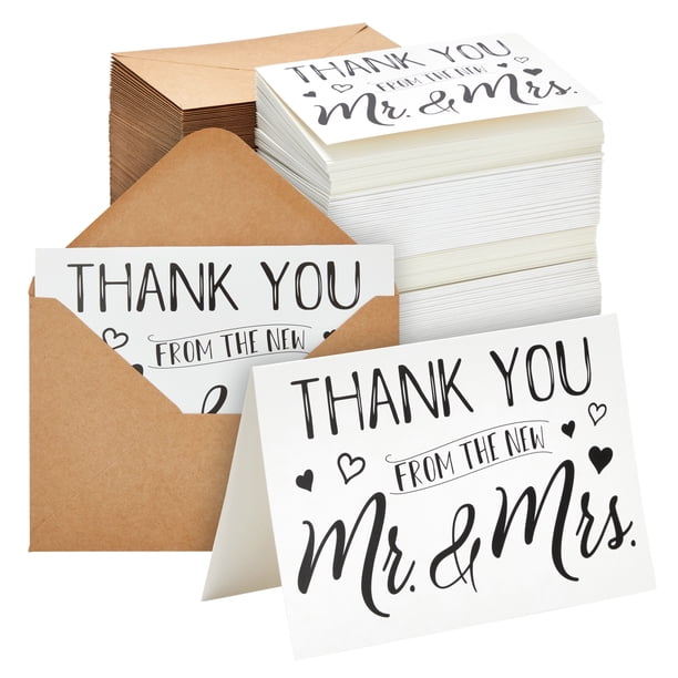 120 Pack Wedding Thank You from the New Mr and Mrs Cards Bulk with ...
