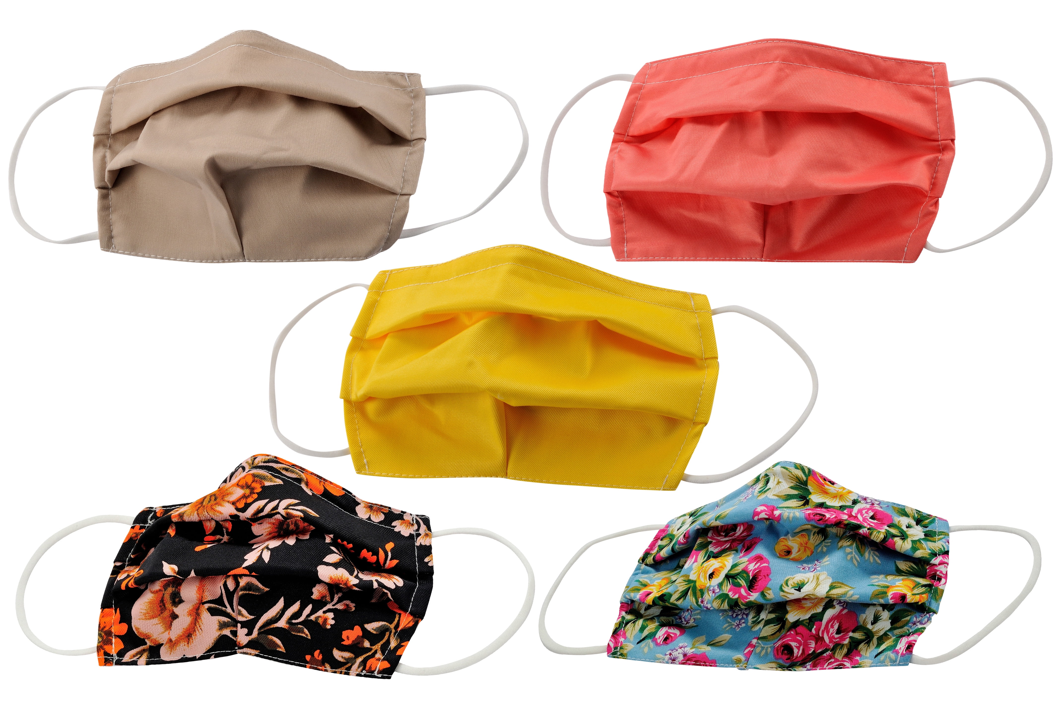 5-Pack Pleated Reusable Cotton Non-Medical Masks with Adjustable Nose ...