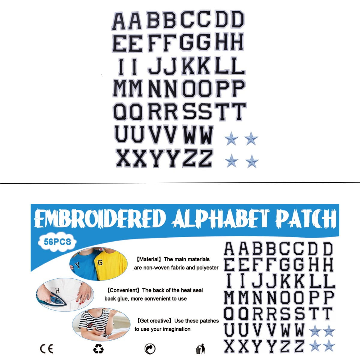 56 parches de letras para planchar, parches de letras negros para coser ...