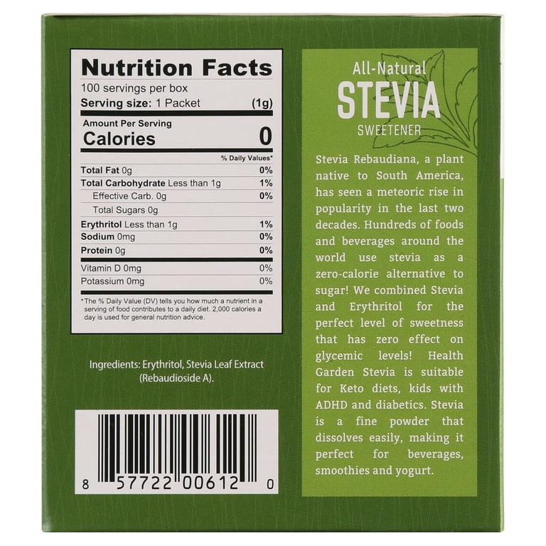 Stevia Sweetener Nutrition Label
