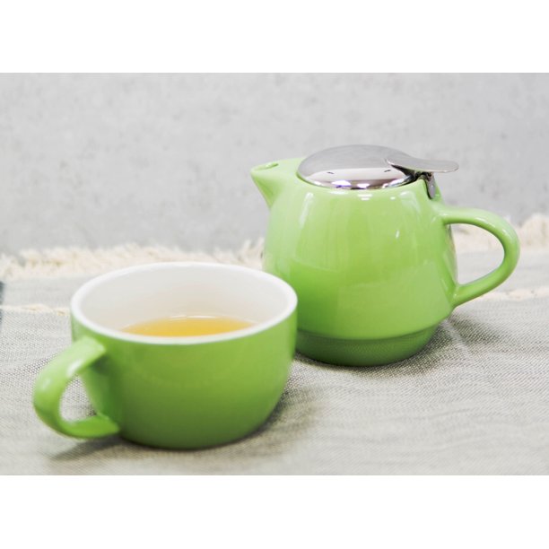 Glossy Green Contemporary Ceramic Stackable Teapot Set Single Tea Pot ...