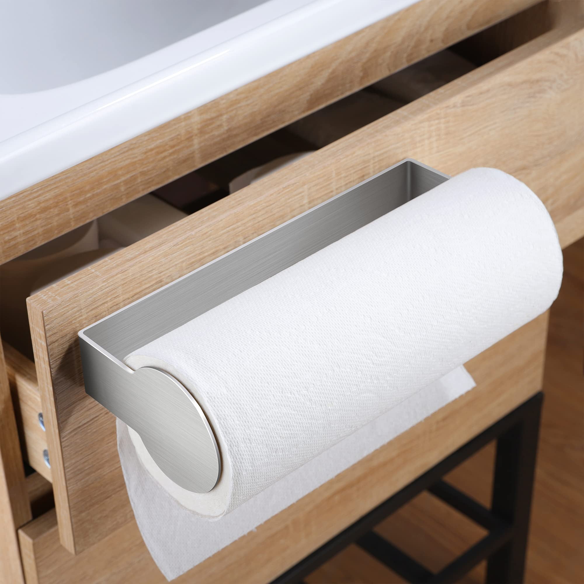 YIGII Paper Towel Holder Wall Mount - Adhesive Paper Towel Rack Under ...