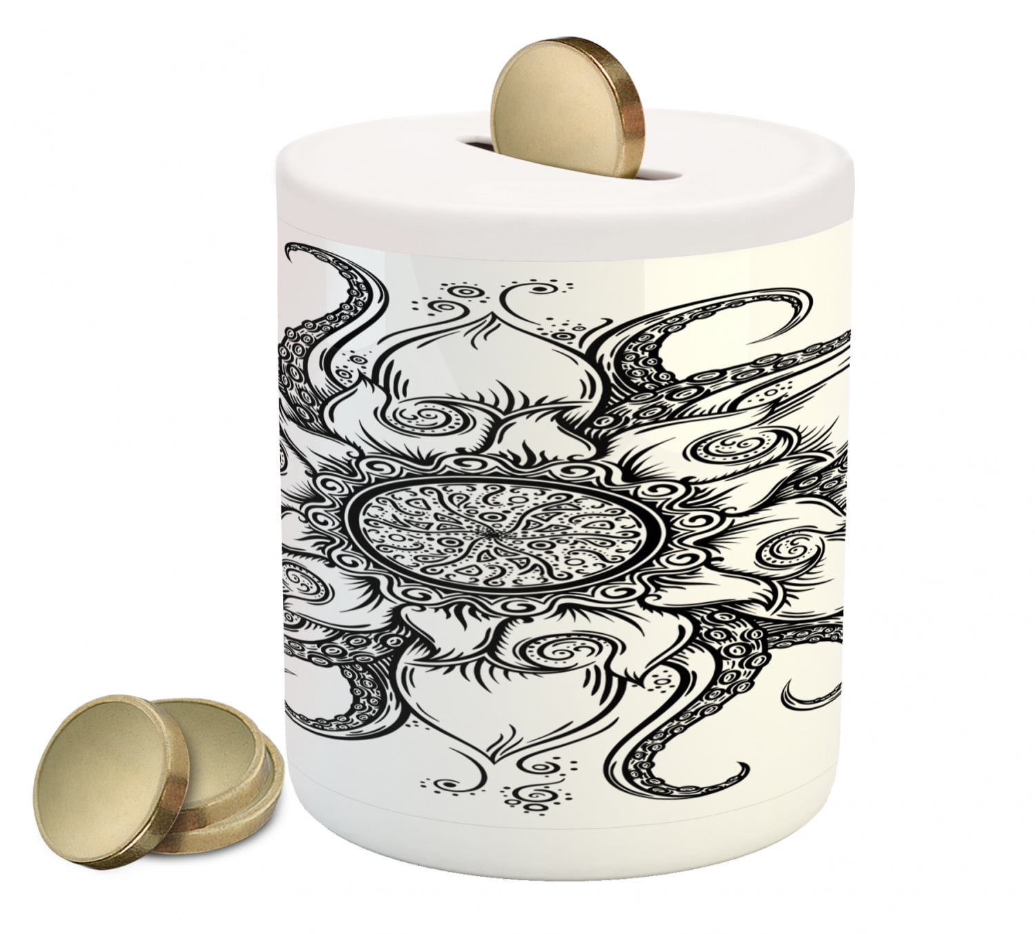 Octopus Piggy Bank, Sea Mandala Floral Ocean Animal Tribal Leaves Hand ...