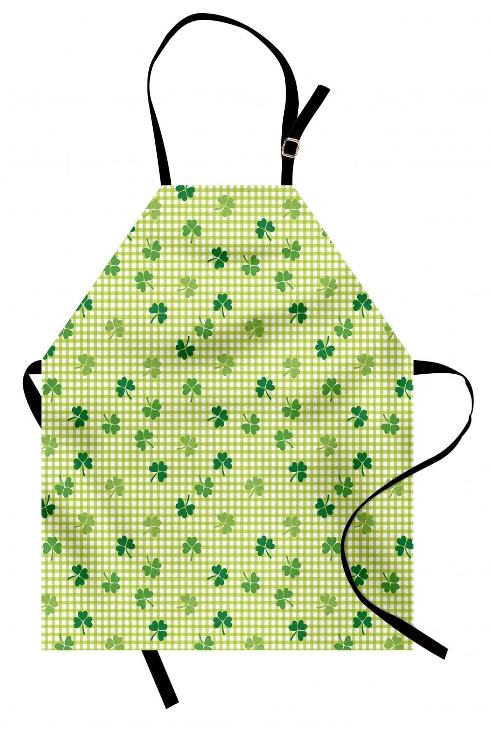 Irish Apron Retro Classical Checkered Pattern with Cute Green Shamrocks ...
