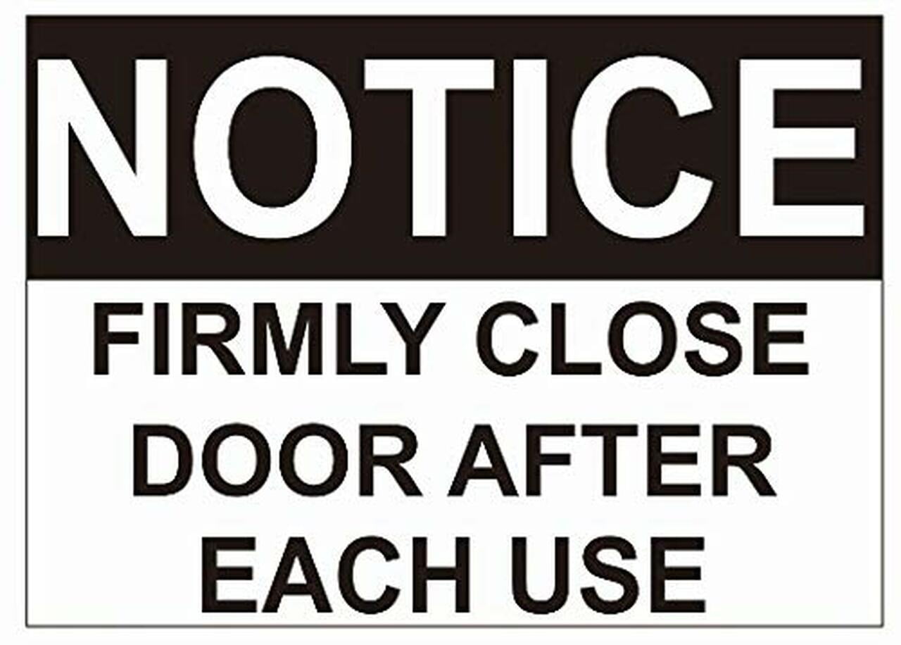 2 PCS Notice Firmly Close Door After Each USE Decal Sticker Sign (White ...